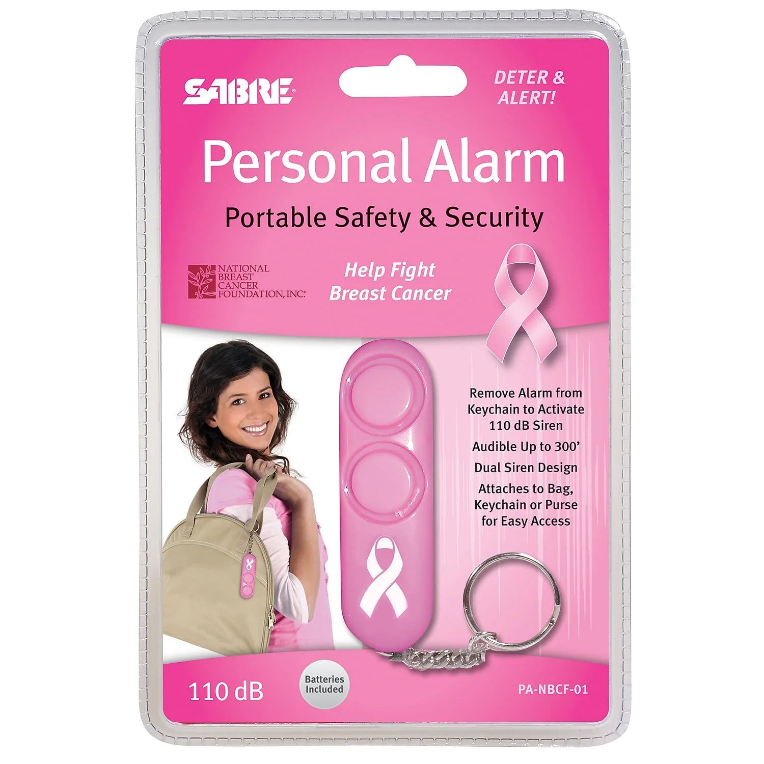 SABRE Personal Self-Defense Safety Alarm w/ Key Ring and LED Light - P ...