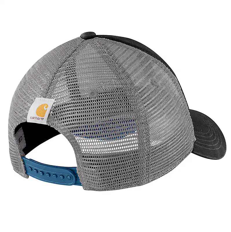 Carhartt Canvas Mesh-Back Logo Graphic Cap (Black/Dark Horizon Blue ...