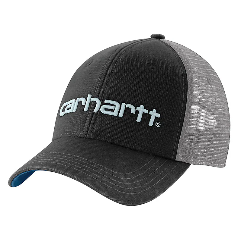 Carhartt Canvas Mesh-Back Logo Graphic Cap (Black/Dark Horizon Blue ...
